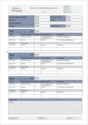 Formular Vorlage Auditplan ISO 9001 I NEU in Word